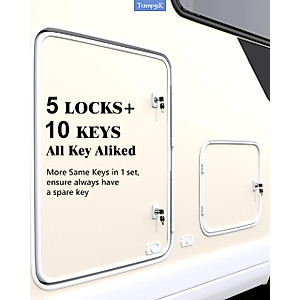 Trampgik RV Storage Locks, 1 1/2” Camper Compartment Storage Door Locks with Keys, for RV Camper Travel Trailer,Drawer Cabinet Toolcart Storage, 1 1/2 Inch 5 Locks with 10 Keyed Alike, Chrome