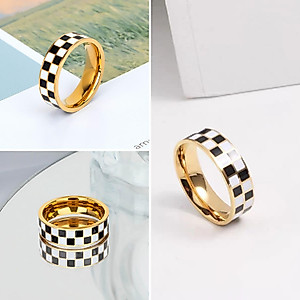 Kainier 6mm 14k Gold Plated Rings Polished Checkerboard Bands Knuckle Statement Pointer Finger Ring Comfort Fit Size 5-9