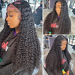 Lace Front Wigs Human Hair 13x4 Deep Wave Lace Front Wigs Human Hair Pre Plucked 22 Inch Deep Wave Lace Frontal Human Hair Wigs for Black Women 180 Density Glueless Brazilian Human Hair Wigs (22inch)