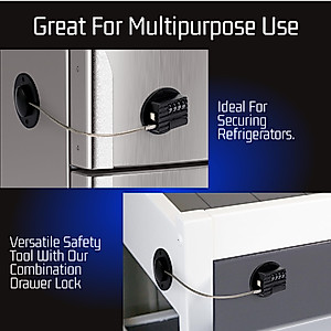 Bolt Dropper Refrigerator Lock - Child Safety Lock with Adhesive - Easy to Use Combination Lock - Protects Appliances from Scratches - Multiple Use Cabinet Lock Combo - Black, Drawer Child Locks