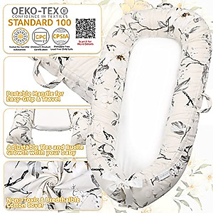 Mamibaby Baby Lounger,100% Soft Breathable, Portable Canvas Newborn Lounger Infant Floor Seat Cushion for Travel, Tummy Time, Newborn Must Have Essentials Baby Shower Registry Search(Flower)