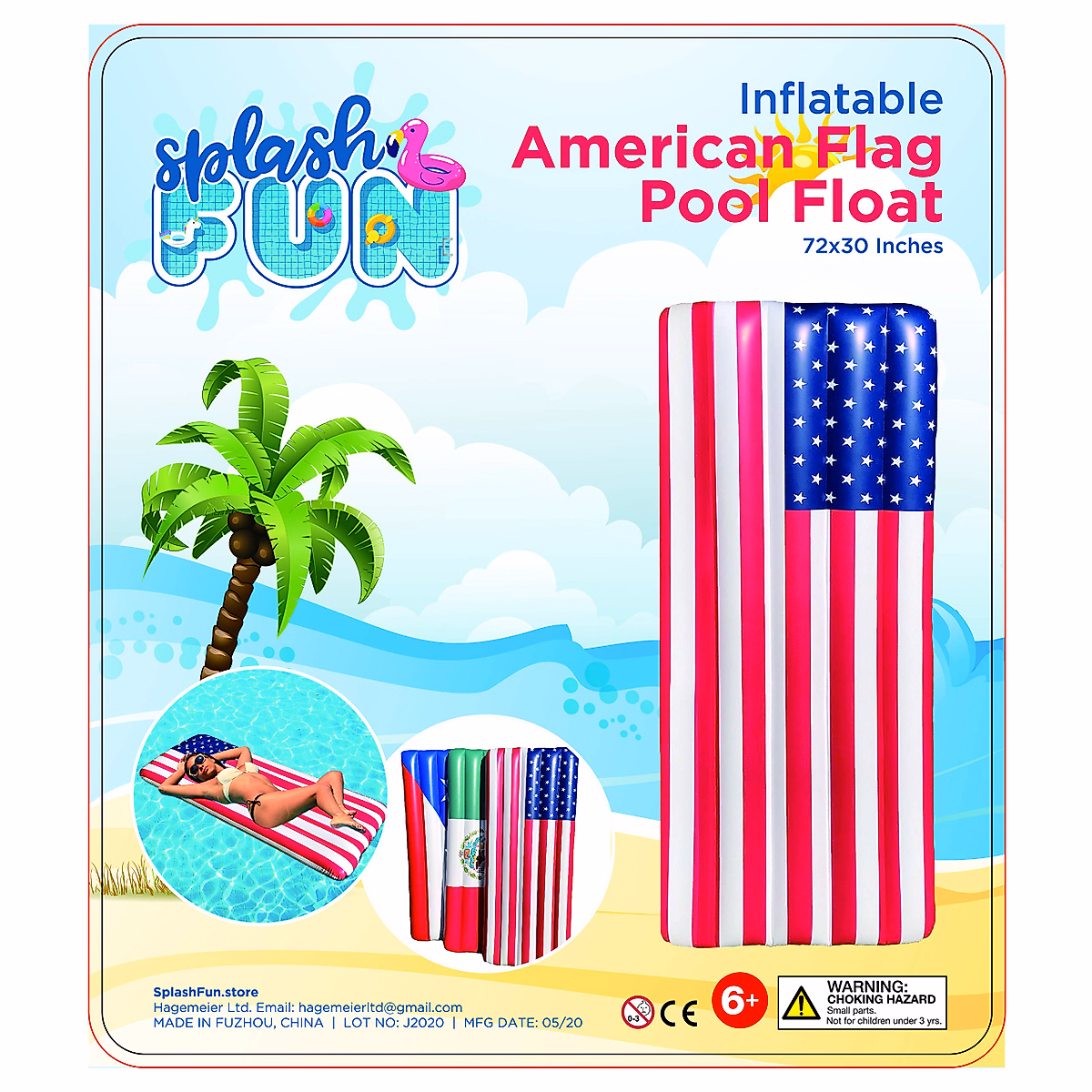 Inflatable American Flag Pool Float Patriotic US Stars & Stripes for Summer 4th of July Parties. Great Gift Idea!