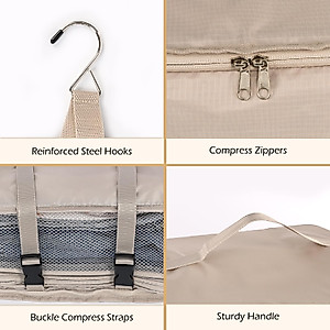 Surblue Hanging Shelves Travel Compression Packing Cube for Carry-on Luggage Suitcase Collapsible Transformable Garment Closet Organizers Large Capacity, Beige, XXL