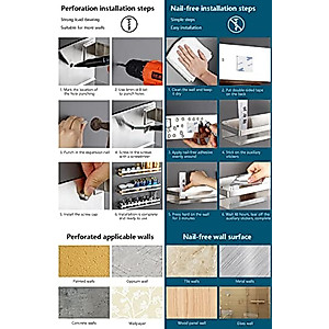 GEINIFAFA Rustproof Metal Storage Floating Shelves Wall Mounted Rectangular Shelf for Bedroom,Bathroom, Living Room, Kitchen, and Laundry Room,Nail-Free Wall-Mounted Shelves（15.75 Inch Silver）