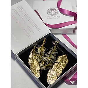 Fashmorous Gold Feather Earrings for Women Dangling Peacock Feather Earrings Gold Peacock Feather Earrings for Women Dangle Peacock Feather Earrings Long