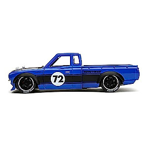 Just Trucks 1:24 Datsun 620 Pickup Die-Cast Truck w/Tire Rack, Toys for Kids and Adults(Blue/Black Stripe)