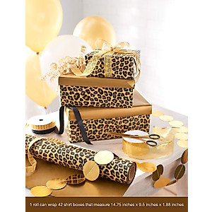 American Greetings Reversible Wrapping Paper Jumbo Roll for Birthdays, Mother's Day, Father's Day, Graduation and All Occasions, Leopard and Gold (1 Roll, 175 sq. ft.)
