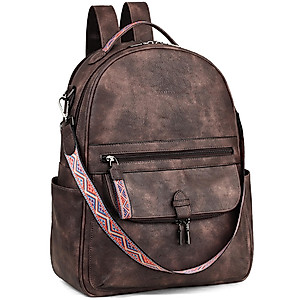 FADEON Leather Laptop Backpack for Women PU Computer Backpack, Designer Travel Back Pack Purse with Laptop Compartment Coffee