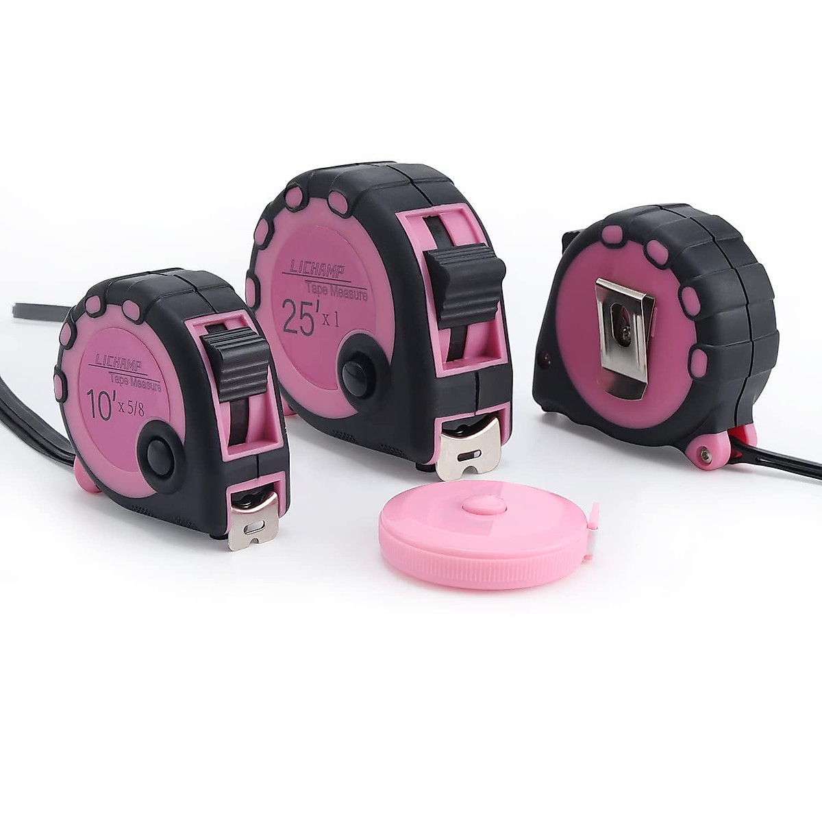 Lichamp Pink Tape Measure 4 Pack, 10ft 16ft 25ft Tape Measure Set with Soft Tape Measure, 10ft x 5/8in, 16ft x 3/4in, 25ft x 1in, 04MXPK