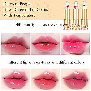 Mrettick 3 Colors Crystal Flower Jelly Lipstick Set,Magic Temperature Color Changing Lip Gloss PH Lipstick Color Changing Jelly Lipstick Waterproof Moisturizer Lip Balm (#1+#2+#3)
