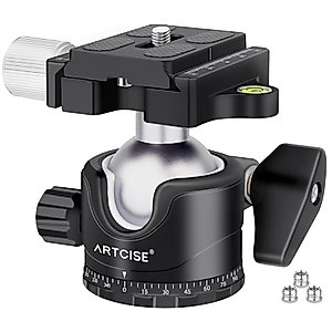 Low Profile Tripod Ball Head 36mm Stability Panoramic Tripod Head 360 Rotating Metal Ballhead with 1/4 inch Arca QR Plate for DSLR Cameras Tripods Monopods Camcorder Slider Max Loading 44.1lbs/20kg