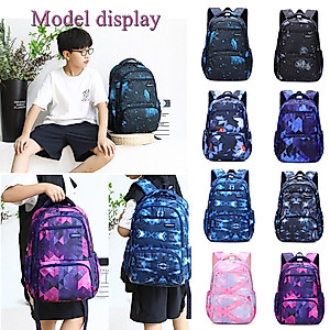 EKUIZAI Lattice Starry Geometric Print Backpack Elementary School Daypack Middle School Students Knapsack Primary Kids Schoolbag