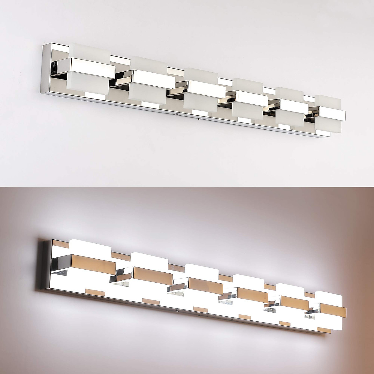 SOLFART Dimmable Modern 6 Lights Vanity Lights for Bathroom LED Bathroom Vanity Lights Over Mirror Chrome