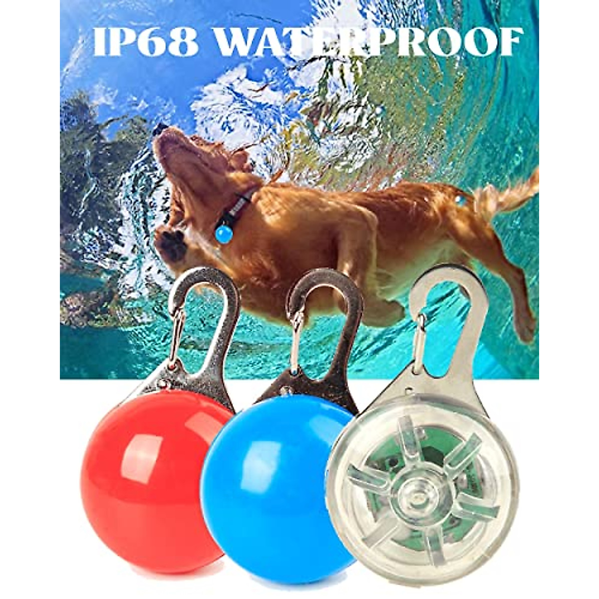 JayJos clip-on pet safety light, LED glow in the dark lights for your pet, weather resistant safety flashing lights for dogs, cats ,night walking, campers and bicycling Gifts For Pets, Keychain Light Blue