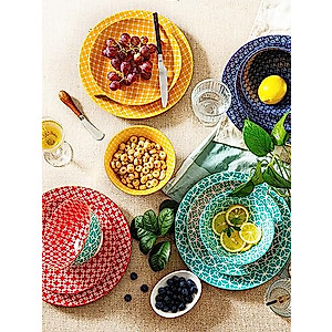DOWAN Ceramic Plates and Bowls Sets, 12-Piece Dinnerware Sets for Birthday Gifts, Colorful Dish Set for 4, Porcelain Dinner Dessert Plates,and Soup Bowls Set for Home Decor Housewaming Gift