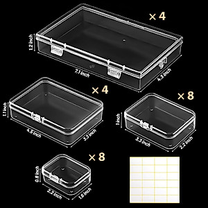 Mauproy 24 Pack Mixed Sizes Small Plastic Storage Containers, Mini Rectangular Small Items Organizer Boxes with Hinged Lids and Labels for Craft Jewelry Beads