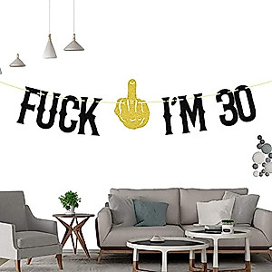 I’m 30 Years Old Banner, 30th Birthday Bunting Party Decor, Cheers to 30 Years ,Funny Thirty Years Old Birthday Party Decorations Black and Gold