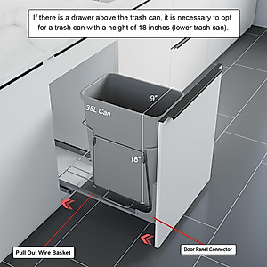 Dowell Alu Bottom Mount Pull- Out Waste Container W/Door Mounting Kit - Single Grey Recycling Bin- for Both 15” Frameless & Face Framed Cabinet -4012 0115 35