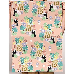 CENTRAL 23 Girls Wrapping Paper - 6 Sheets of Gift Wrap - 18th Birthday Wrapping Paper for Women Her - Tropical - Age 18 - For Friends - Comes with Fun Stickers