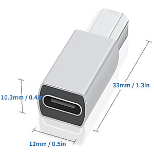 Duttek USB C to USB B Adapter 2Pack, USB C to Midi, USB C Female to USB B Male Adapter Connector for Printers, Mice, Keyboards, Eectric Pianos (Silver)