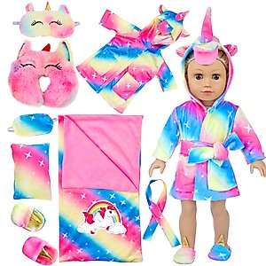 ZNTWEI American 18 Inch Doll Clothes and Accessories - Doll Sleeping Bag Set for American 18 Inch Doll Including Unicorn Pajamas,Sleeping Bag,Pillow,Eye Mask,Shoes