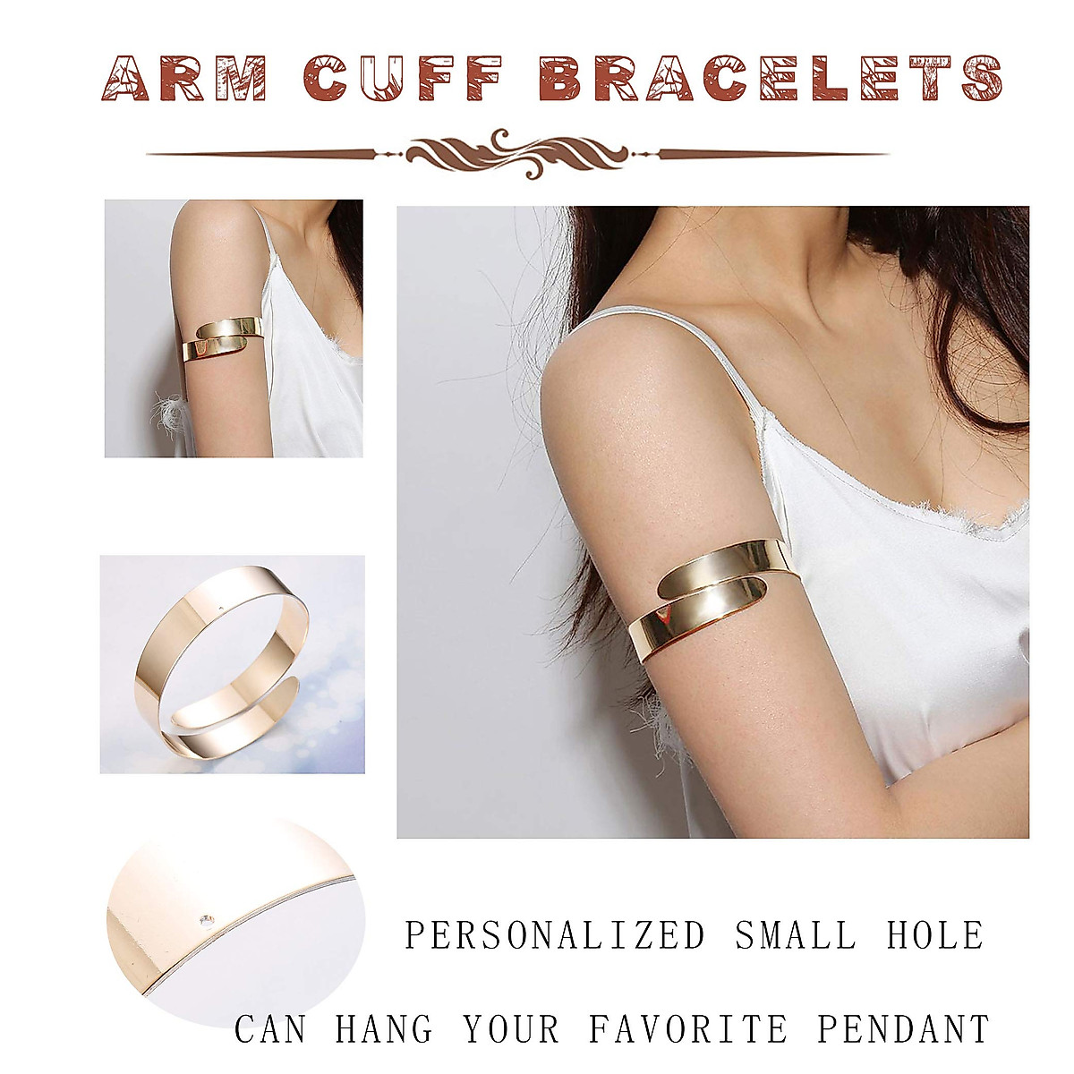 HANPABUM Women Gold Tone Choker Necklace and Cuff Bangle Bracelet Jewelry Set Exaggerated Punk Style (A:Gold Tone)