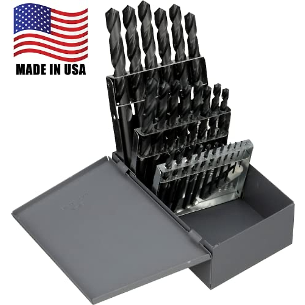 Chicago Latrobe 57725 150 Series High-Speed Steel Jobber Length Drill Bit Set with Metal Case, Black Oxide Finish, 118 Degree Conventional Point, Metric, 25-piece, 1.0mm - 13.0mm in 0.5mm increments