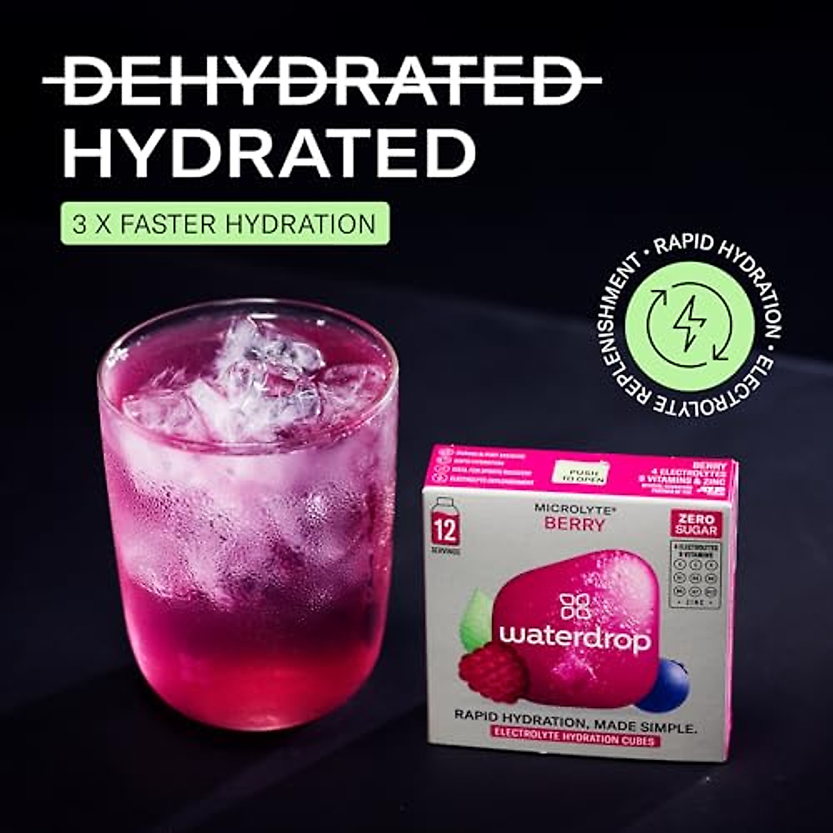 waterdrop Sports Energy Set | 48 Drink Cubes - 4 Flavors | Sugar-free Instant Energy & Sport Drinks | Drink Mix Powder Effervescent tablets | Natural Caffeine, fruit extracts, vitamins, minerals