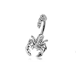 Izpack Scorpion With Multi Gemmed Cubic Zirconia Crystal Head and Tail Navel Belly Button Ring Punk Hip Hop Body Piercing Jewelry for Women Men Unisex Gifts Birthday Hypoallergenic