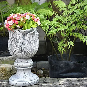 Flower Pot Garden Planters for Outdoor Plants, Round Classic Ceramic Flower Pots Indoor Traditional Front Porch - Large Imitation Stone Decorative Patio Deck House Plants, Succulents, Flowers