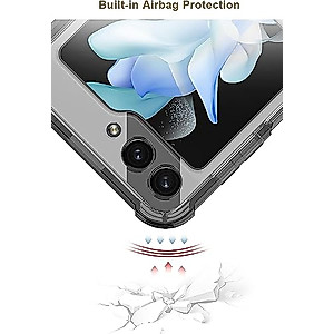 TECHY for Samsung Z Flip 5 Case with Ring Stand, Galaxy Z Flip 5 Clear Airbag Case Built-in High-Transparency Soft Film for Samsung Galaxy Z Flip 5, Clear Blue