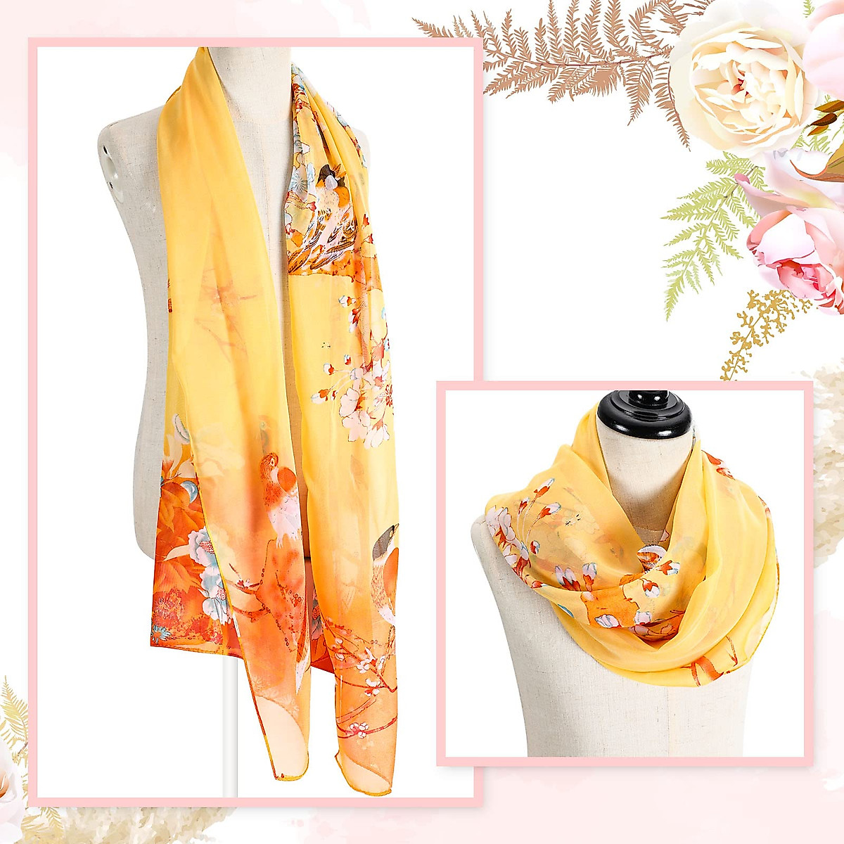 Sureio 6 Pcs Scarves for Women Lightweight Summer Floral Print Pattern Scarf for Women Dressy Long Thin Scarf Shawl(Pretty Style)