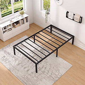 NEW JETO Metal Bed Frame,Twin Size Bed Frame with Storage Space,Heavy Duty Sturdy Mattress Foundation,Easy Assembly,No Box Spring Needed, Black,14 Inch,Twin