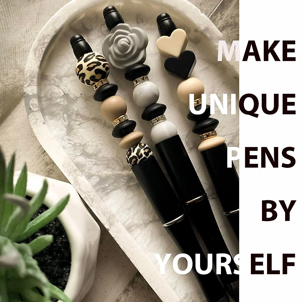 Beadable Pens Bulk Beaded Ballpoint Pens with Silicone Beads & Pen Cases, DIY Bead Pens with Assorted Beads & Pen Cover, Craft Pen Making Kit Gift (15 pieces)