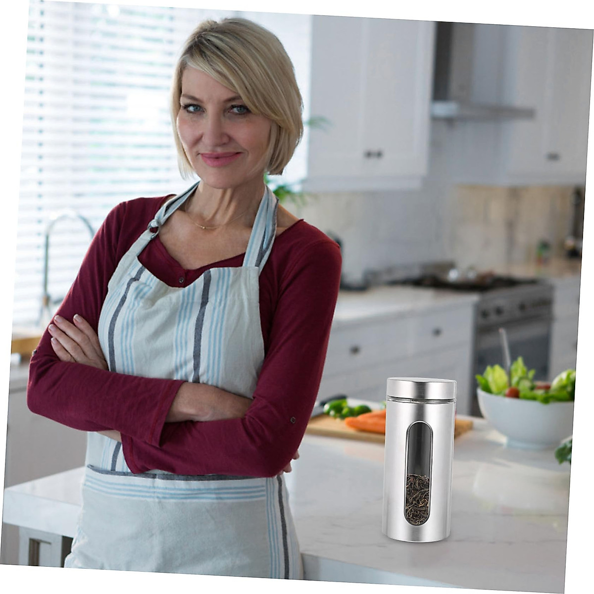 OKUMEYR 1Pc Glass Stainless Steel Airtight Storage Bottle for Kitchen Versatile Food Storage Container with Lid for Household Use for Storing Spices Snacks and More