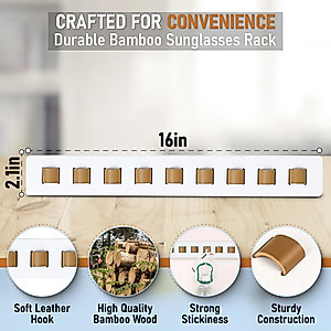 SOULE Versatile Quality Sunglasses Holder, Wall Mounted Eyeglasses Organizer with Hooks (White)