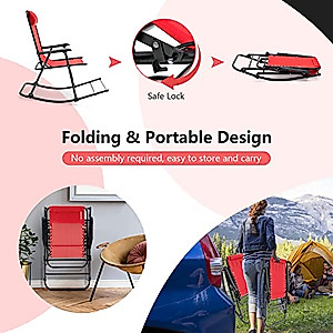 Tangkula Outdoor Folding Rocking Chair, No Assembly Required, Foldable Rocker Recliner with Headrest, Portable Lounge Chair for Camping, Patio, Lawn, Garden, Yard or Balcony