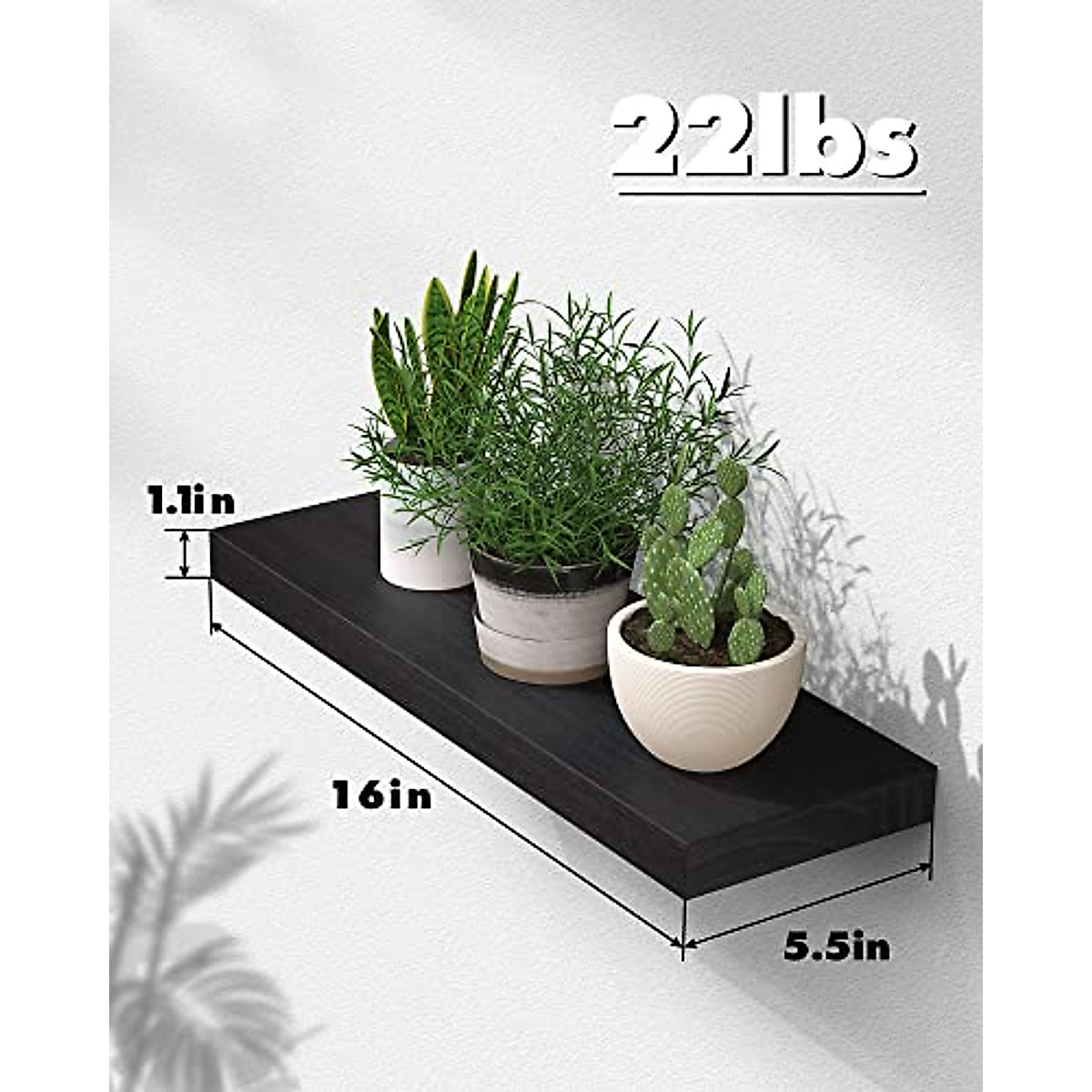 OlarHike Floating Shelves,Black Wall Mounted Solid Wood Books/Cat/Storage/Fake Plant Shelves,Wall Shelves for Home Room Bedroom Decor,Shelf for Bathroom Living Room Kitchen,16inch