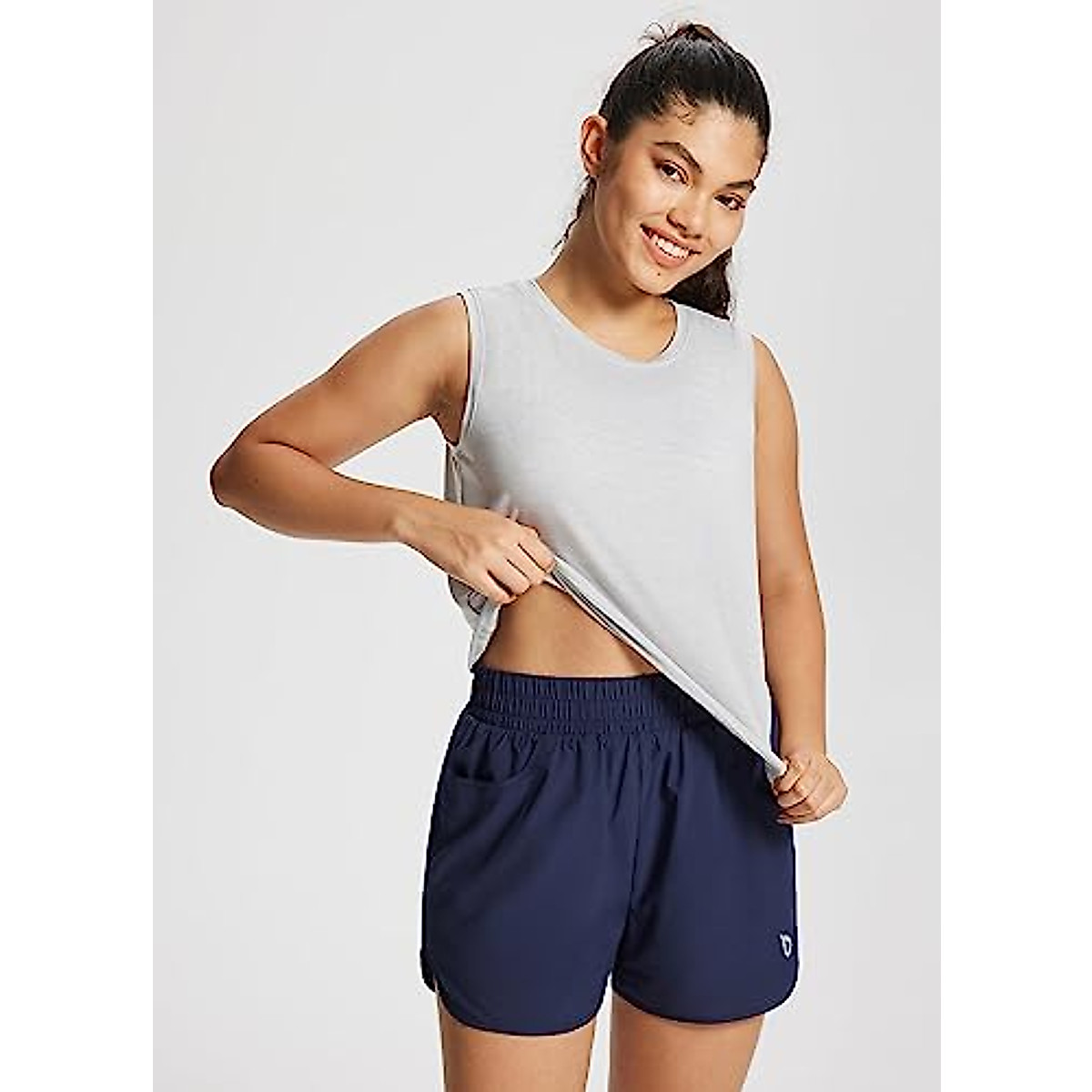 BALEAF Women's Workout Crop Tank Tops Split Back High Neck Sleeveless Shirts Yoga Athletic Heather Gray S