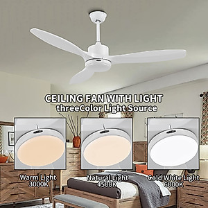 YJFAN 56 Inch Ceiling Fans with Lights, Modern White Ceiling Fan with Remote Control, Reversible Quiet DC Motor, Indoor Outdoor Ceiling Fan Light for Living Room,Patios,Farmhouse