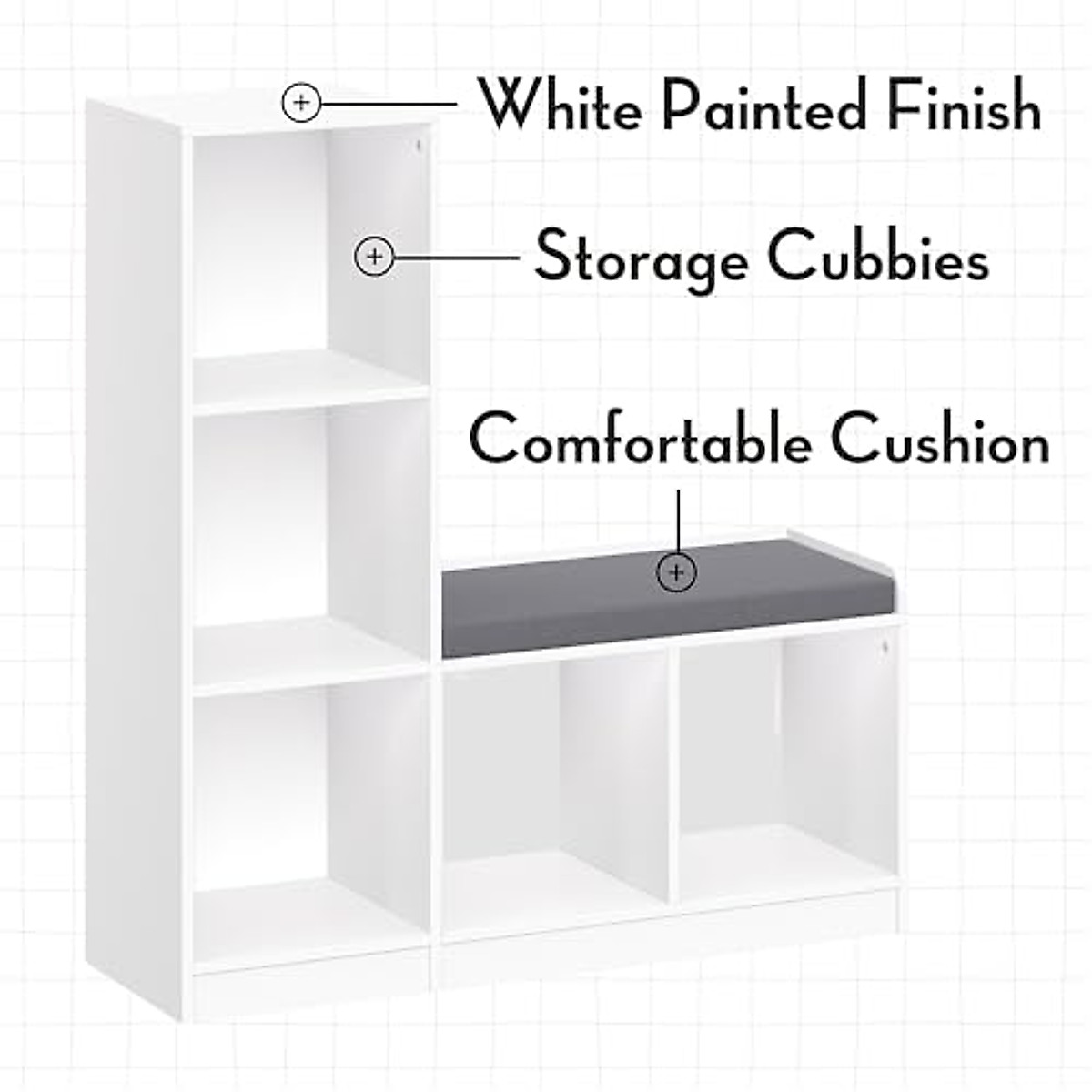 RiverRidge Kids Toy Storage Organizer Bench with 5 Cubby Spots, 2 Turquoise Fabric Bins & Cushioned Seat for Book Nook Playroom Storage