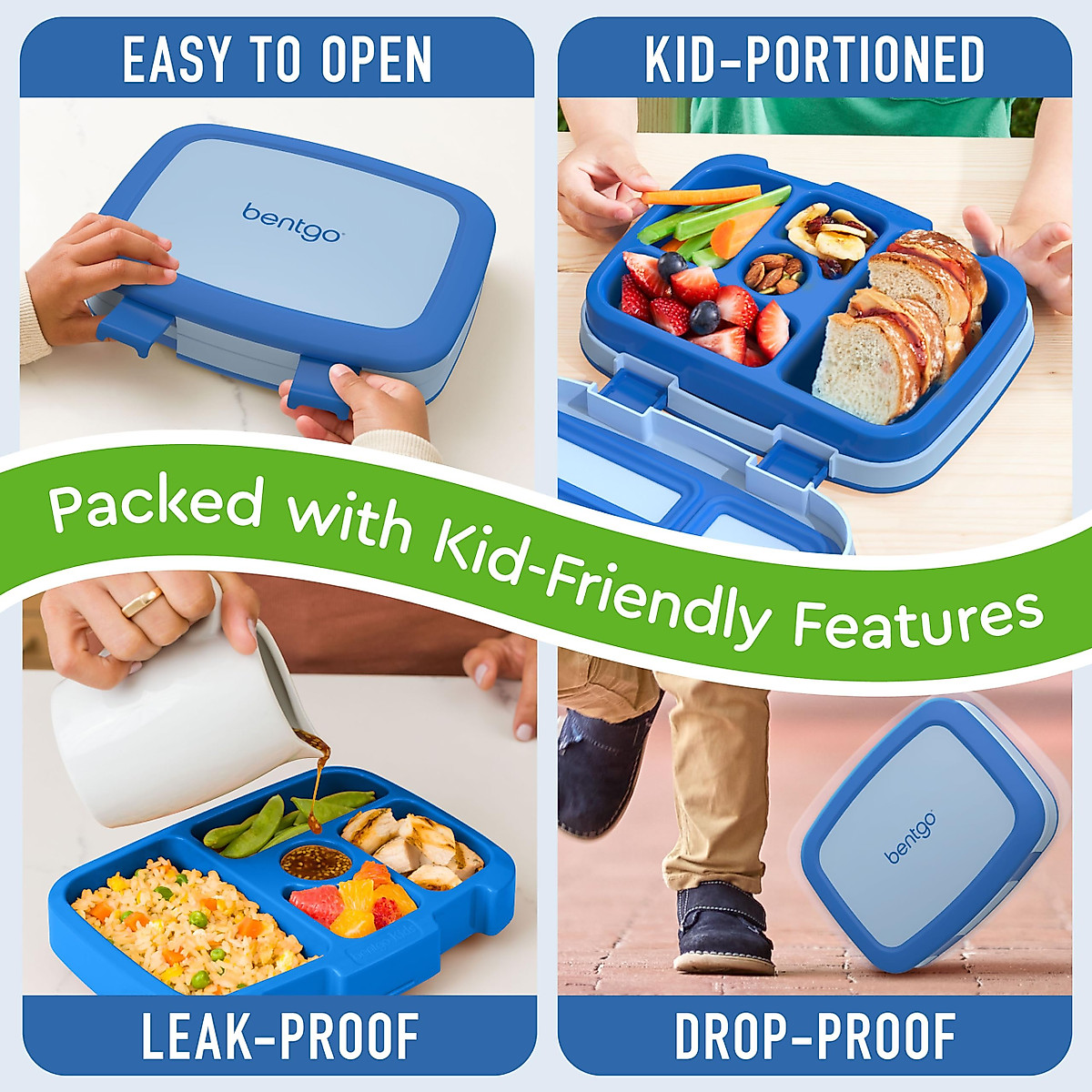 Bentgo® Kids Leak-Proof, 5-Compartment Bento-Style Kids Lunch Box - Ideal Portion Sizes for Ages 3 to 7, BPA-Free, Dishwasher Safe, Food-Safe Materials, 2-Year Warranty (Blue)