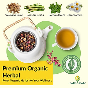 Organic Sleep and Relaxation tea, Infused with Valerian Root, Lemon Balm, and Chamomile, No Caffeine Dietary Supplement, Pack of 2, 44 Tea Bags