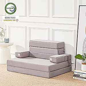 Lazyzizi Sleep 4 Inch Foldable Mattress, Portable Floor Mattress Couch with Headrest, Washable Cover, Foldable Foam Couch Twin for Guest Bed, Folding Sofa Bed, Camping, Road Trip， Dark Grey