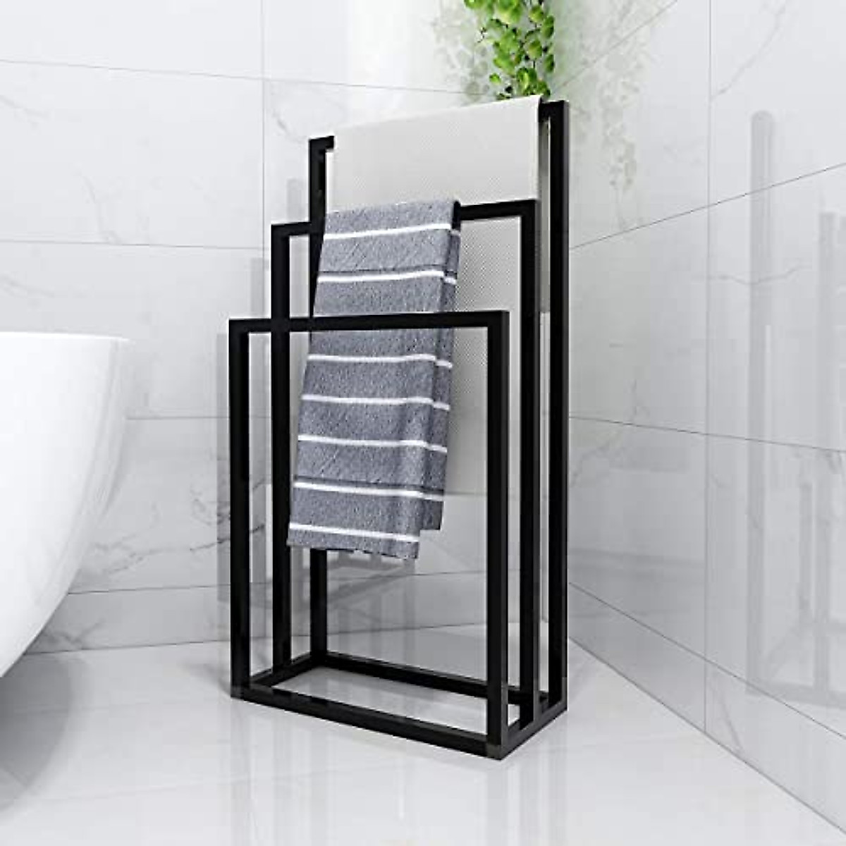 Moveable Metal Freestanding Towel Stand with 3 Towel Bars, 3 Tier Towel Rack for Bathroom, Floor Standing Towel Holder Without Drilling Hole for Bathroom Accessories. (17.7L X 8.6W X 33.8H)''/Black