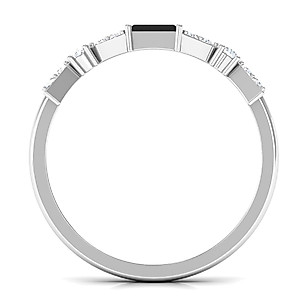 Baguette Black Onyx Promise Ring For Women, Natural Black Onyx Ring with Diamond, 14K White Gold, Size:US 10.00