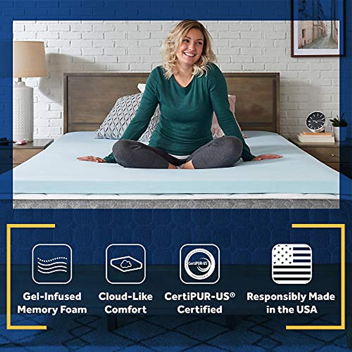 Sealy TrueForm 2" Medium-Firm Gel-Infused Memory Foam Mattress Topper, Cloud-Like Adaptive Mattress Topper for Body Support, Queen