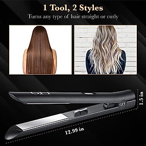 GFI Hair Straightener - Turbo Heating Element - Titanium Flat Iron - Straightens & Curls Any Hair Type - Temperature Control - Pouch & Glove Included