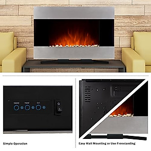 36-Inch Wall Mounted Electric Fireplace - Modern Stainless-Steel Fireplace with Floor Stand, Remote, and Adjustable Heat and Brightness by Northwest