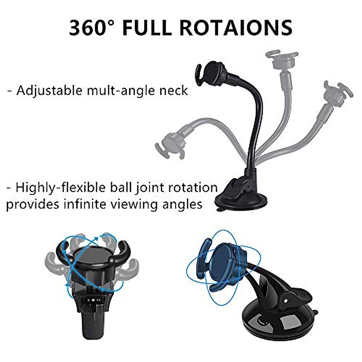 LEWOTE Universal Car Phone Mount[Dashboard/Windshield/Air Vent Cell Phone Holder 3in1][Strong Suction Cup][Gift 2Pcs Collapsible Grip]